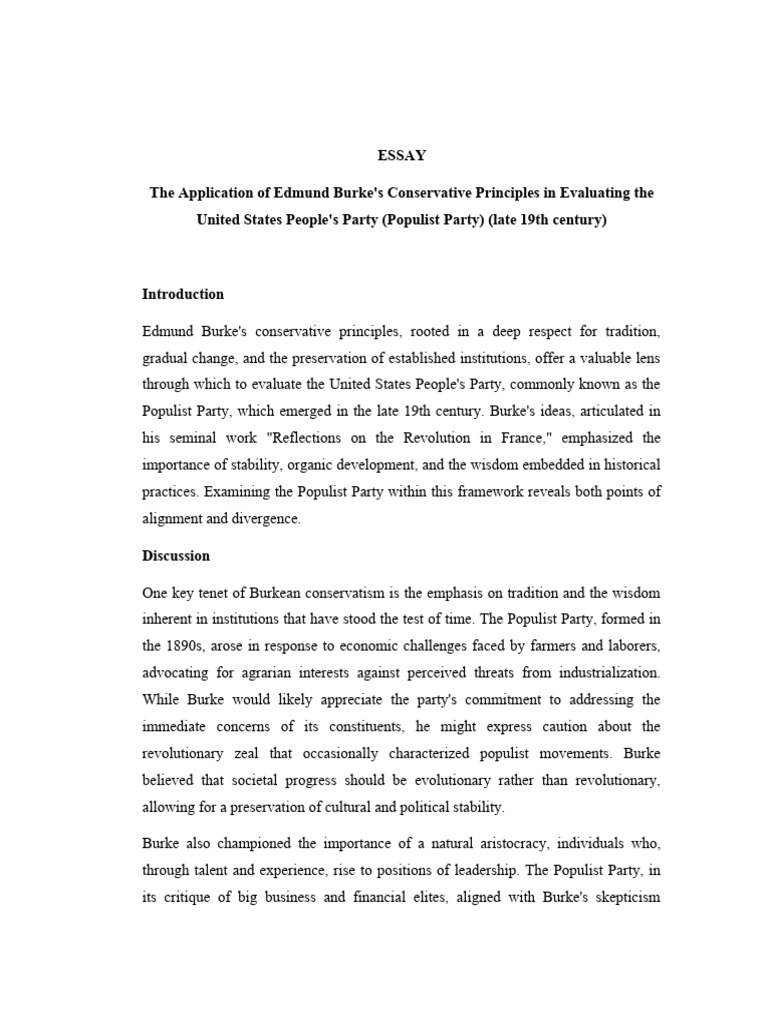 ESSAY The Application of Edmund Burke's Conservative Principles in ...