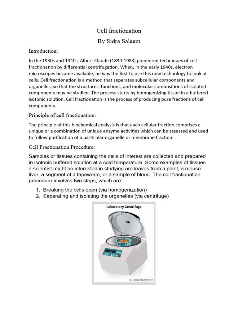 Cell Fractionation Sidra | PDF | Centrifugation | Protein Purification