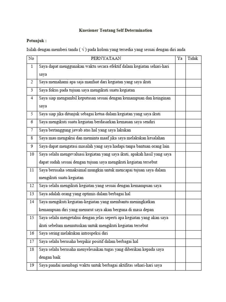 Kuesioner Self Determination | PDF | Pengembangan Diri