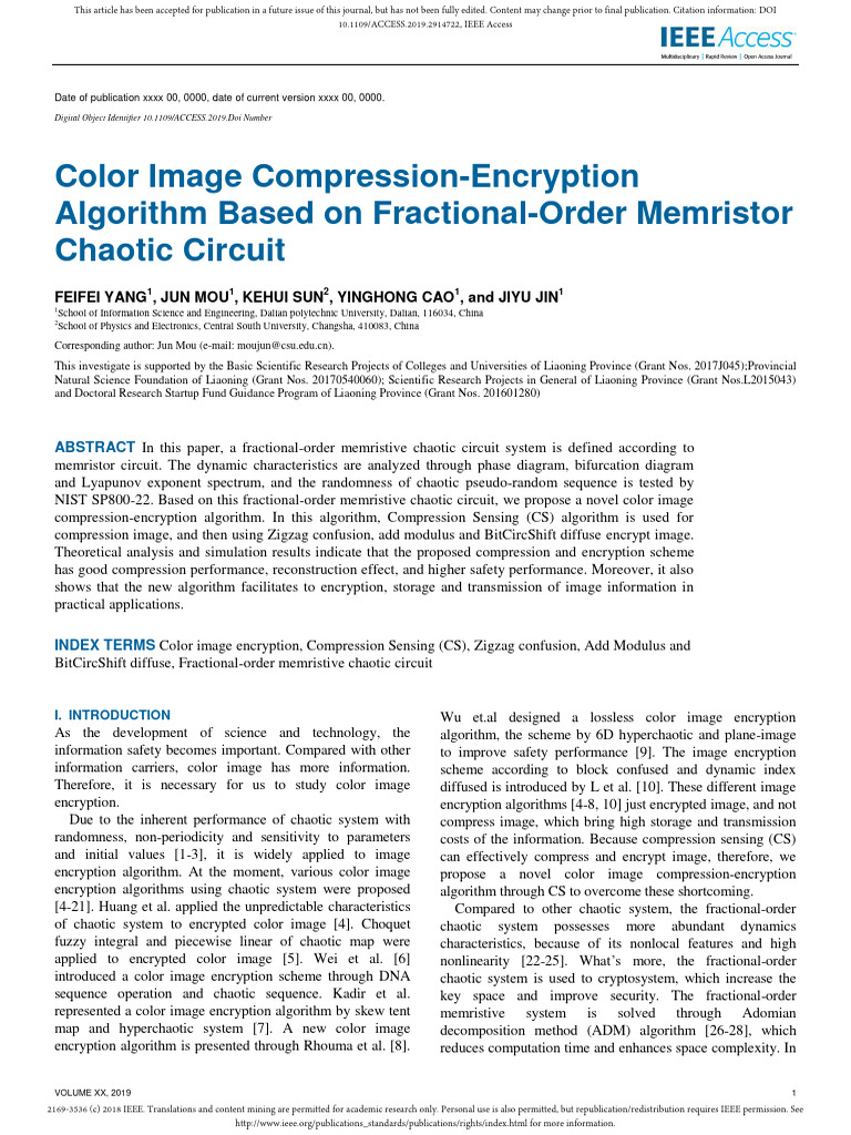 Color Image Compression Encryption Algorithm Based Pdf Matrix Mathematics Chaos Theory
