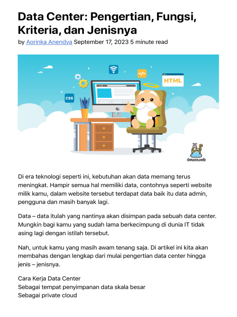 Data Center: Pengertian, Fungsi, Kriteria, Dan Jenisnya | PDF | Bisnis ...