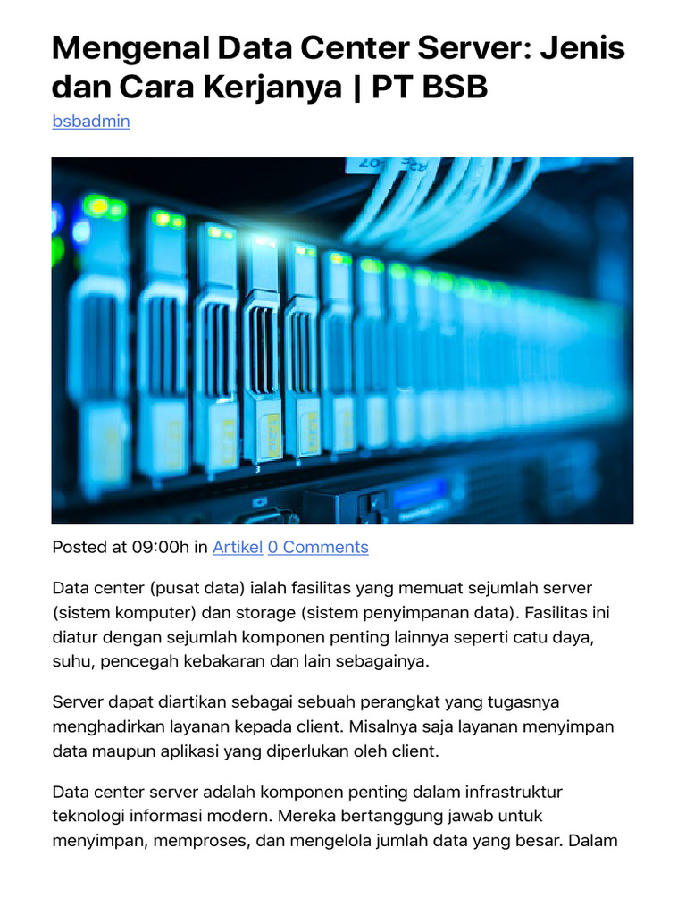 Mengenal Data Center Server: Jenis Dan Cara Kerjanya - PT BSB | PDF