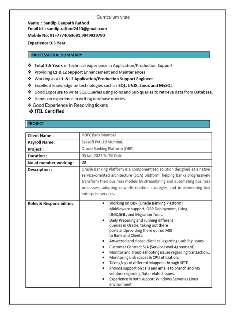 Sandip Resume Sejda | PDF | Databases | Oracle Database