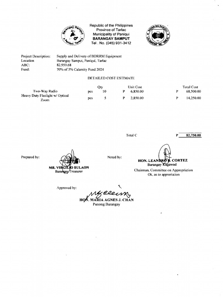 Suppy and Delivery of BDRRM Equipment | PDF