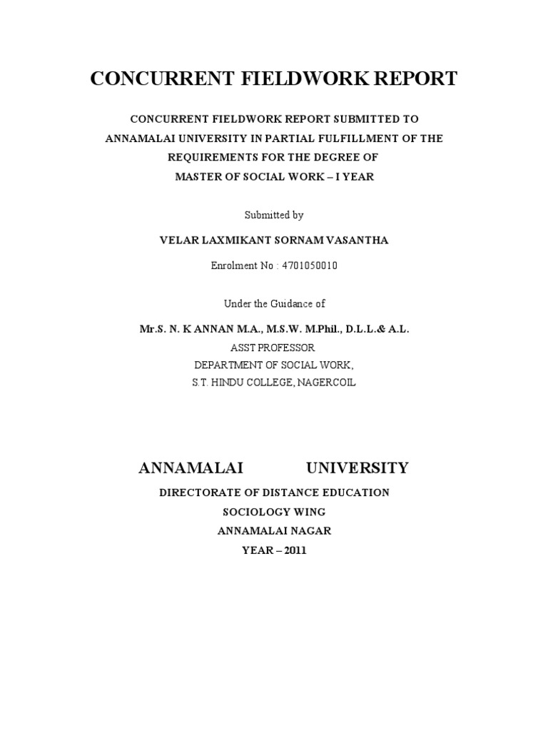 Concurrent Fieldwork Report: Annamalai University | PDF | Hiv/Aids | Social Work