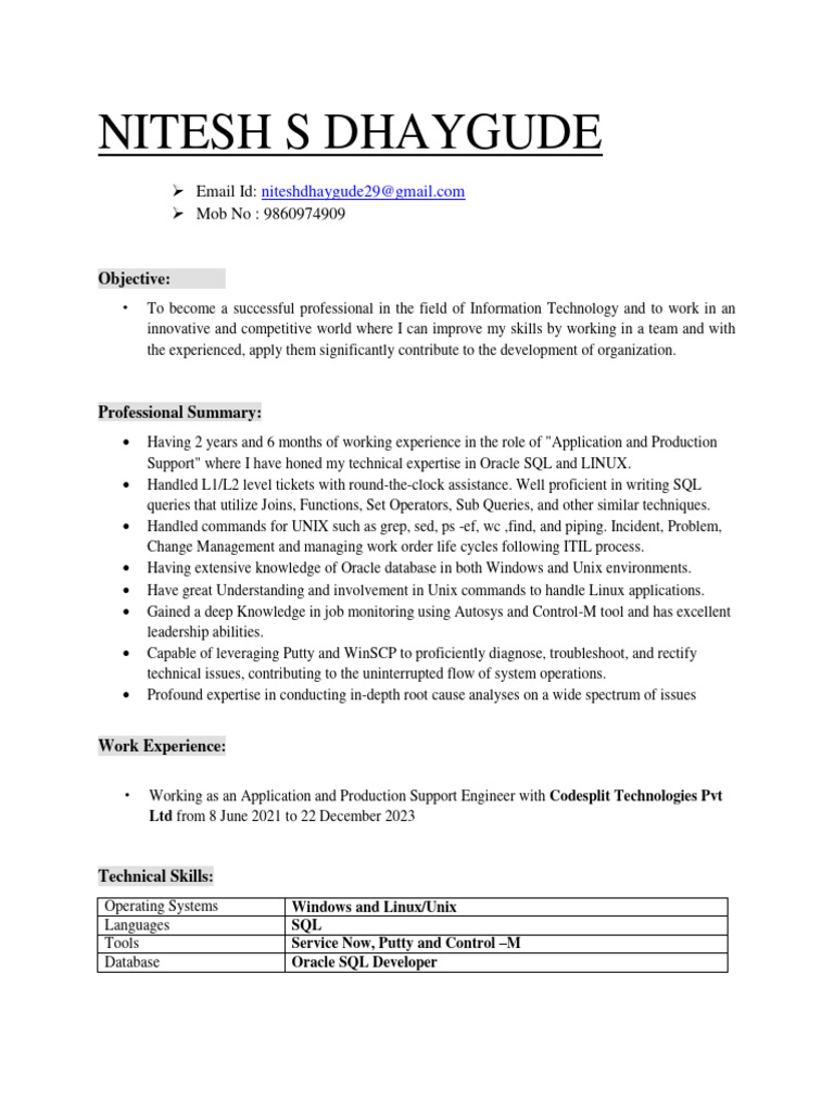 Nitesh Resume | PDF | Databases | Service Level Agreement