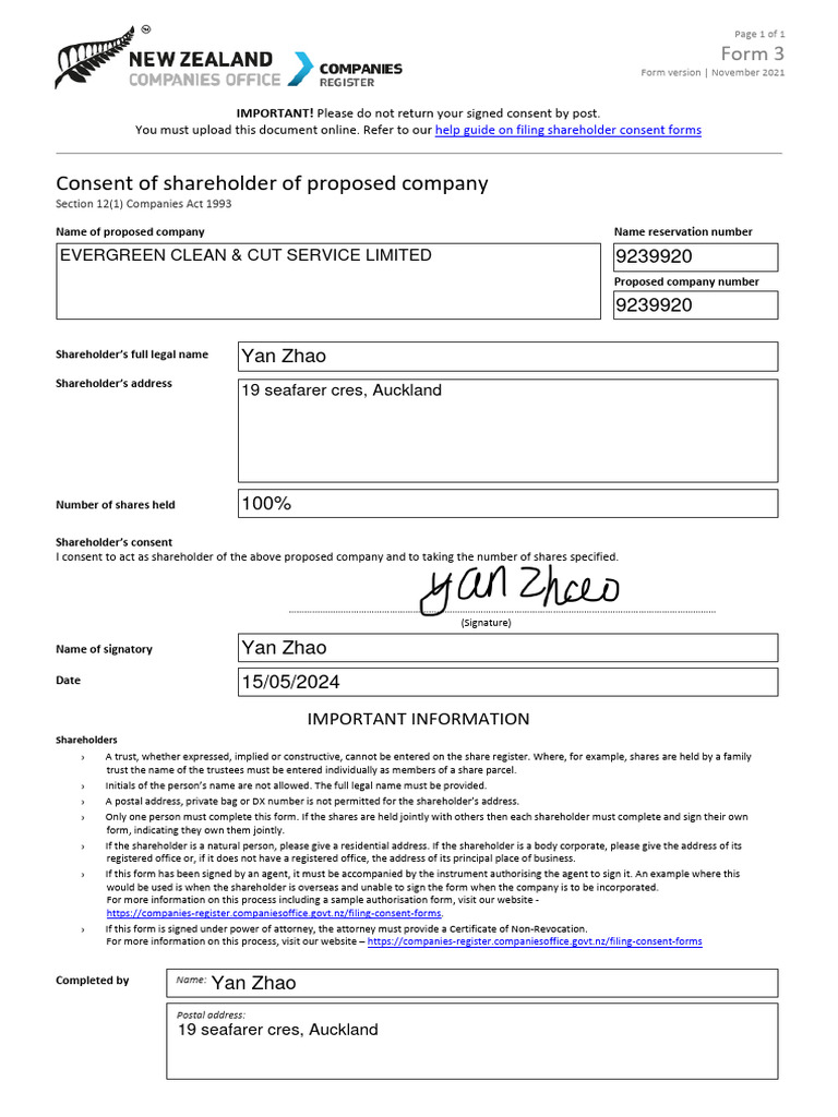 Shareholder Consent Form Instructions | PDF | Private Law | Business
