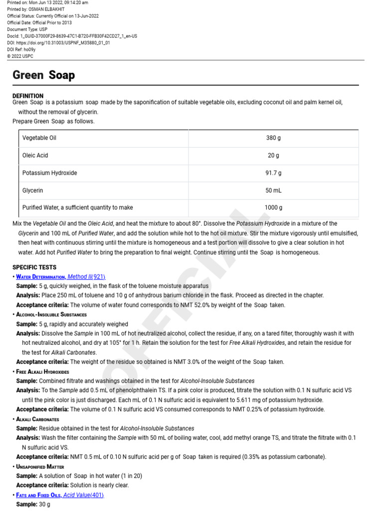 USP-NF Green Soap | PDF | Soap | Hydroxide