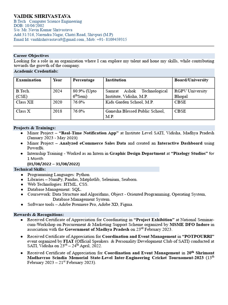 Vaidik Shrivastava | PDF | Software | Computer Science