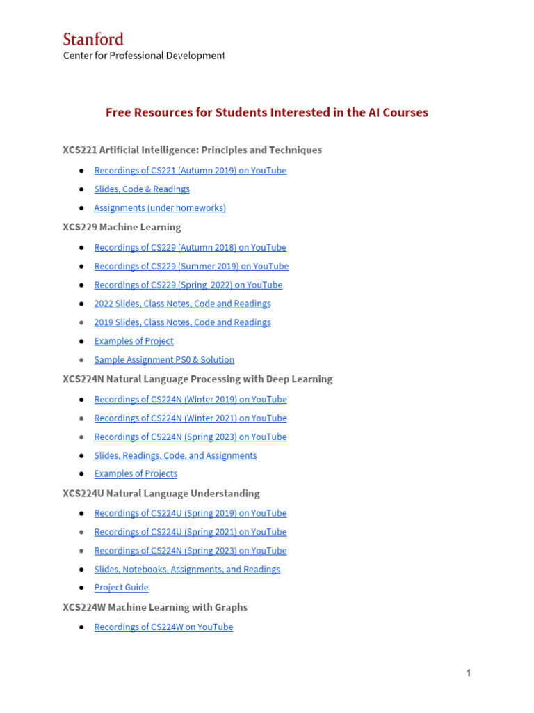 Free Resources For Students Interested in The AI Courses | PDF