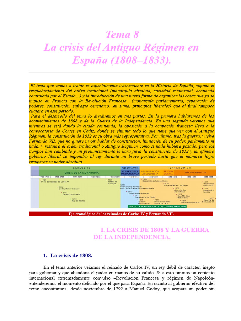 Tema 1 La Crisis Del Antiguo Régimen en España | PDF | España | Napoleón