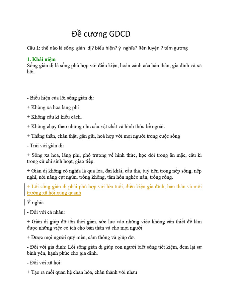 Đề cương GDCD | PDF