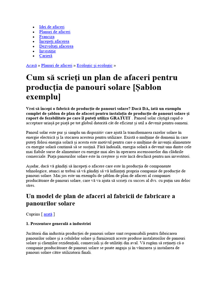 Idei de Afaceri Panou Solar | PDF