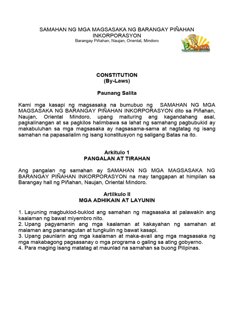 Samahan NG Mga Magsasaka NG Barangay Piñahan Inkor | PDF