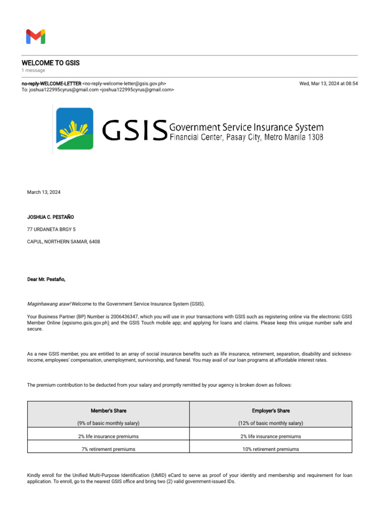 Gmail WELCOME TO GSIS | PDF | Insurance | Life Insurance