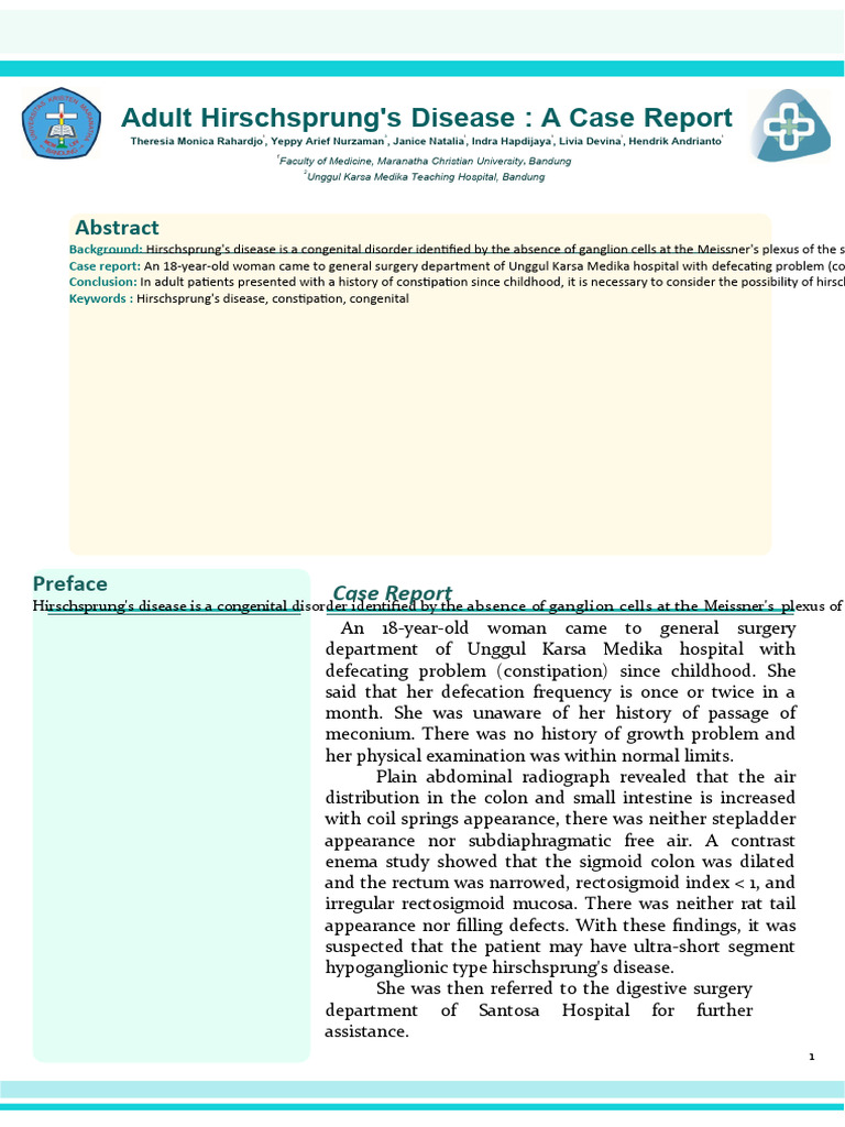 Adult Hirschsprung's Disease (A Case Report) | PDF | Digestive System | Gastroenterology