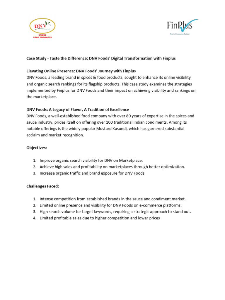 DNV Foods - Case Study | Download Free PDF | Brand | E Commerce