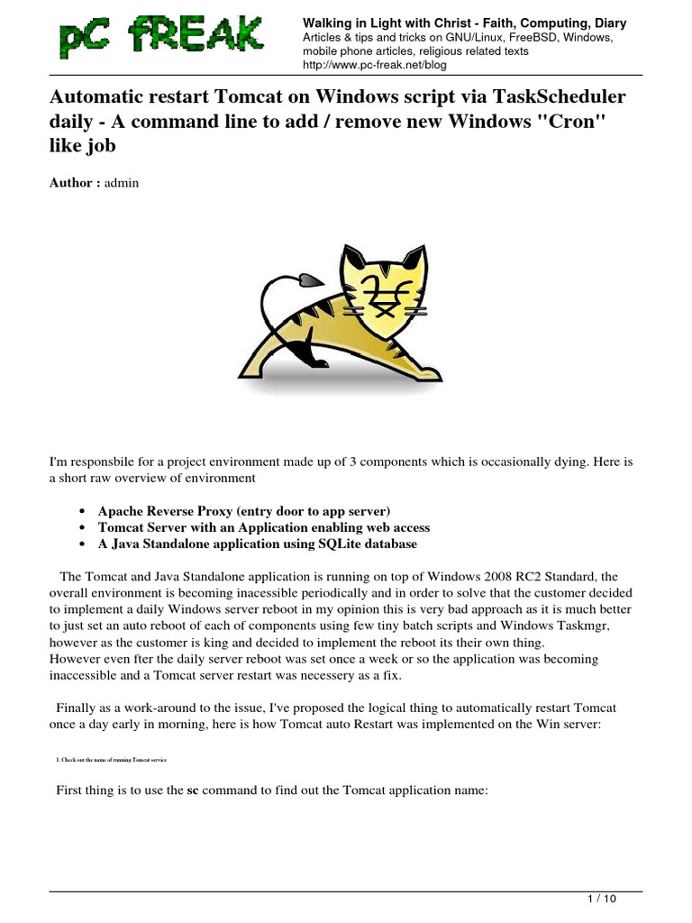 Automatic Restart Tomcat Windows Script Taskscheduler Daily Weekly Monthly | PDF | Command Line ...