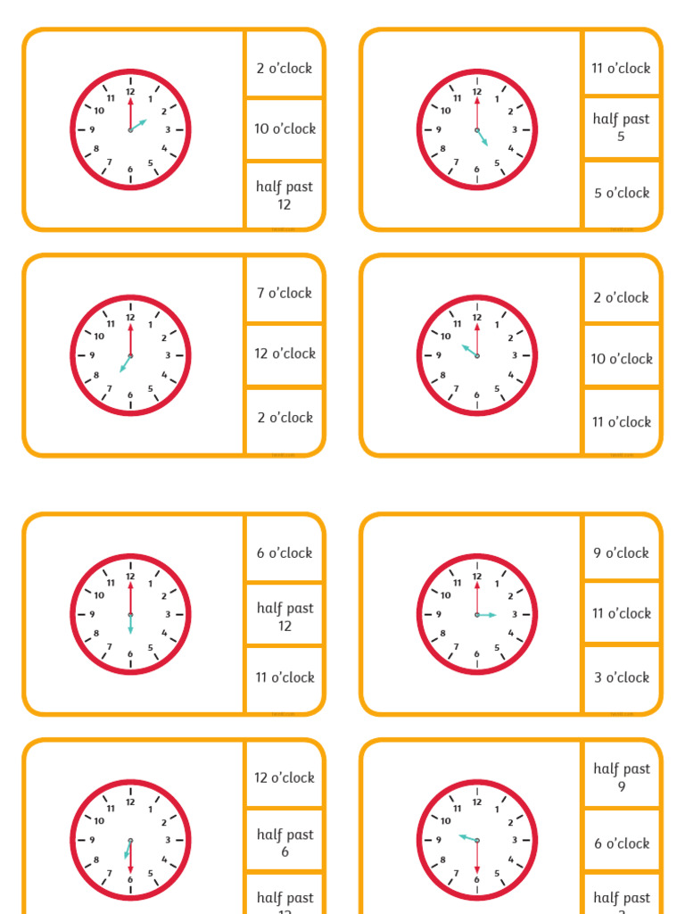 Year 1 Telling the Time Peg Matching Game (o’clock and half past) | PDF
