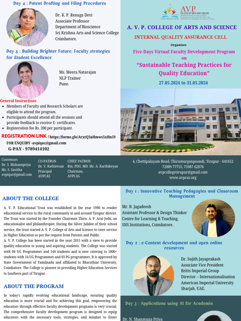 AVPCAS Virtual FDP Brochure | PDF | Teachers | Learning