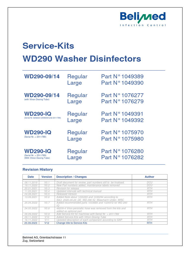 WD290 Washer Disinfector Kits | PDF | Washing Machine | Valve