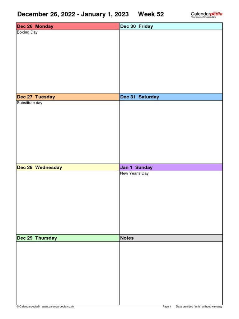 Weekly Calendar 2023 Portrait 2 Columns in Colour | PDF | Observances