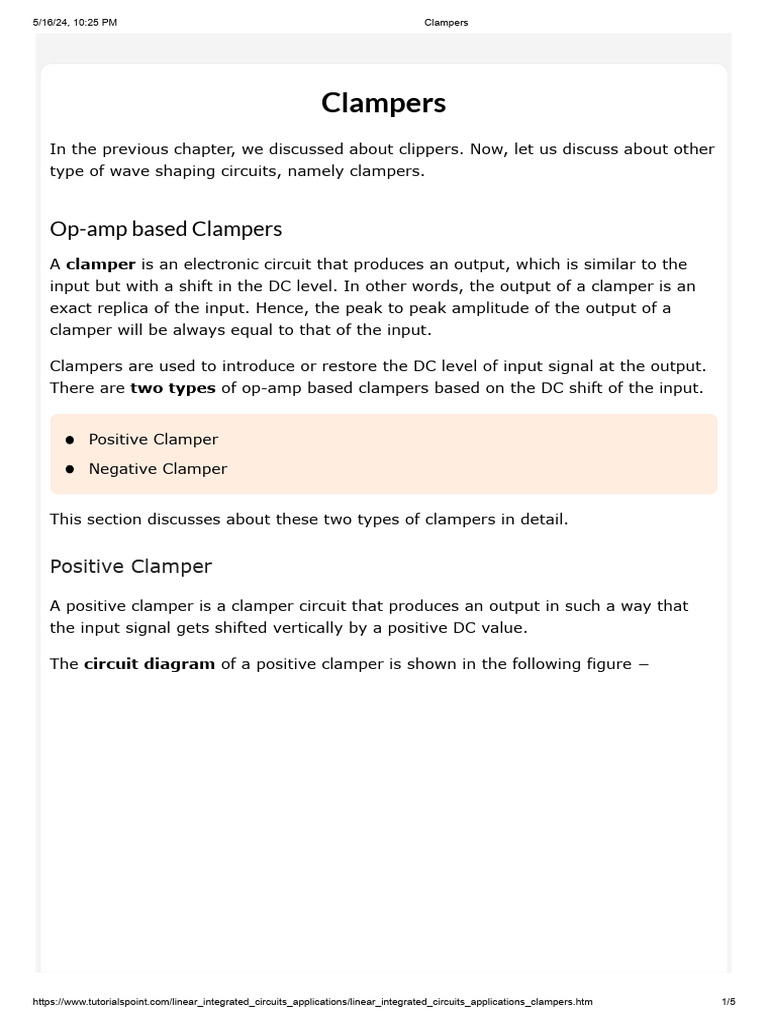 Clampers | PDF | Operational Amplifier | Amplifier