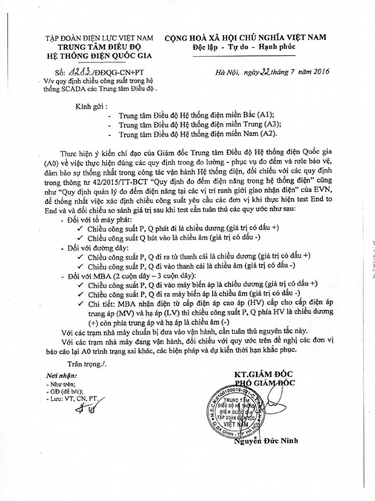 Quy Dinh Chieu Cong Suat Trong HT SCADA Cac TTDD | PDF