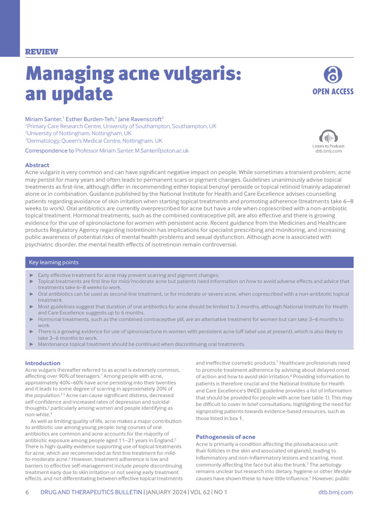 Managing Acne Vulgaris - An Update | PDF | Health Care | Health Sciences
