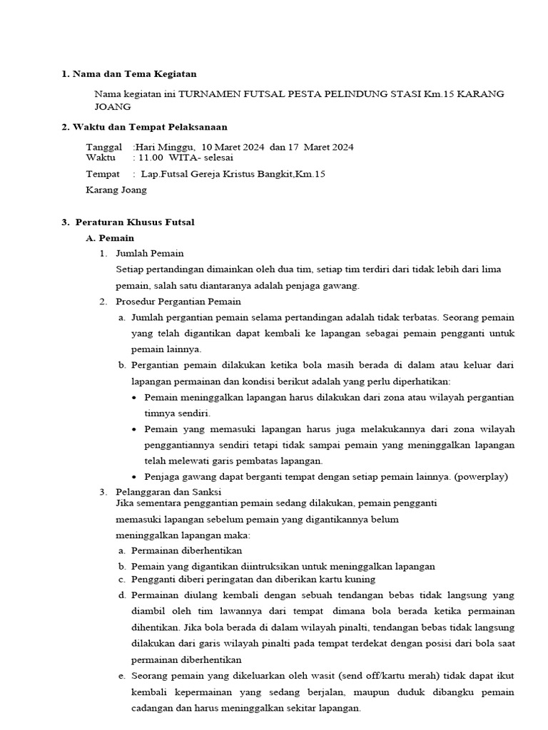 Aturan Futsal ST - Yoseph Km.15 | PDF | Olahraga & Rekreasi