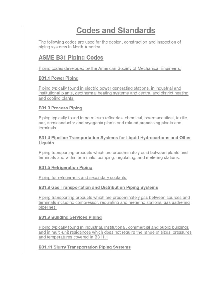 Codes and Standards: ASME B31 Piping Codes | PDF | Pipe (Fluid ...