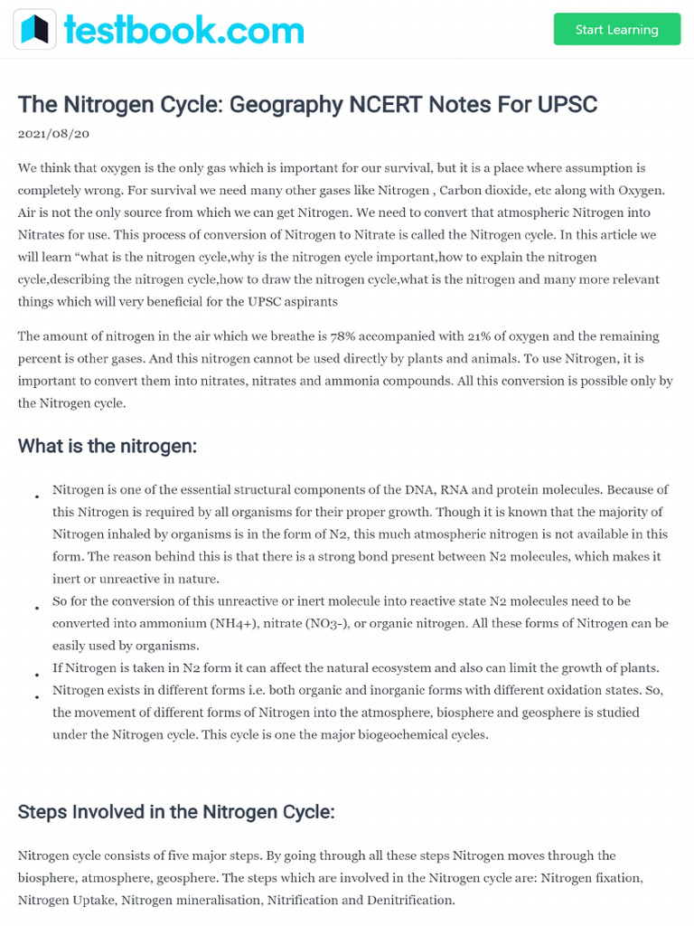 Ncert Notes Nitrogen Cycle 4aa138ba 1 3 | PDF