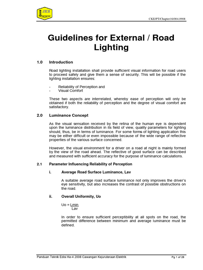 16.0 Guidelines For External or Road Lighting-1 | PDF | Traffic ...