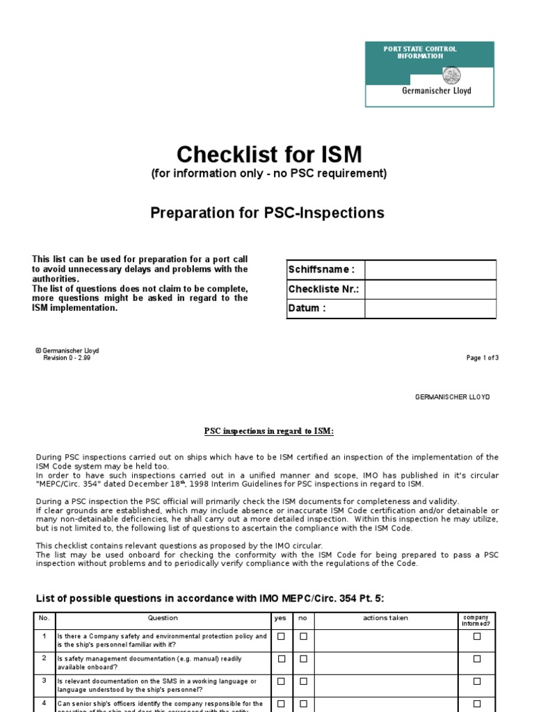 ISM Checklist For PSC | PDF | Government Information | Government