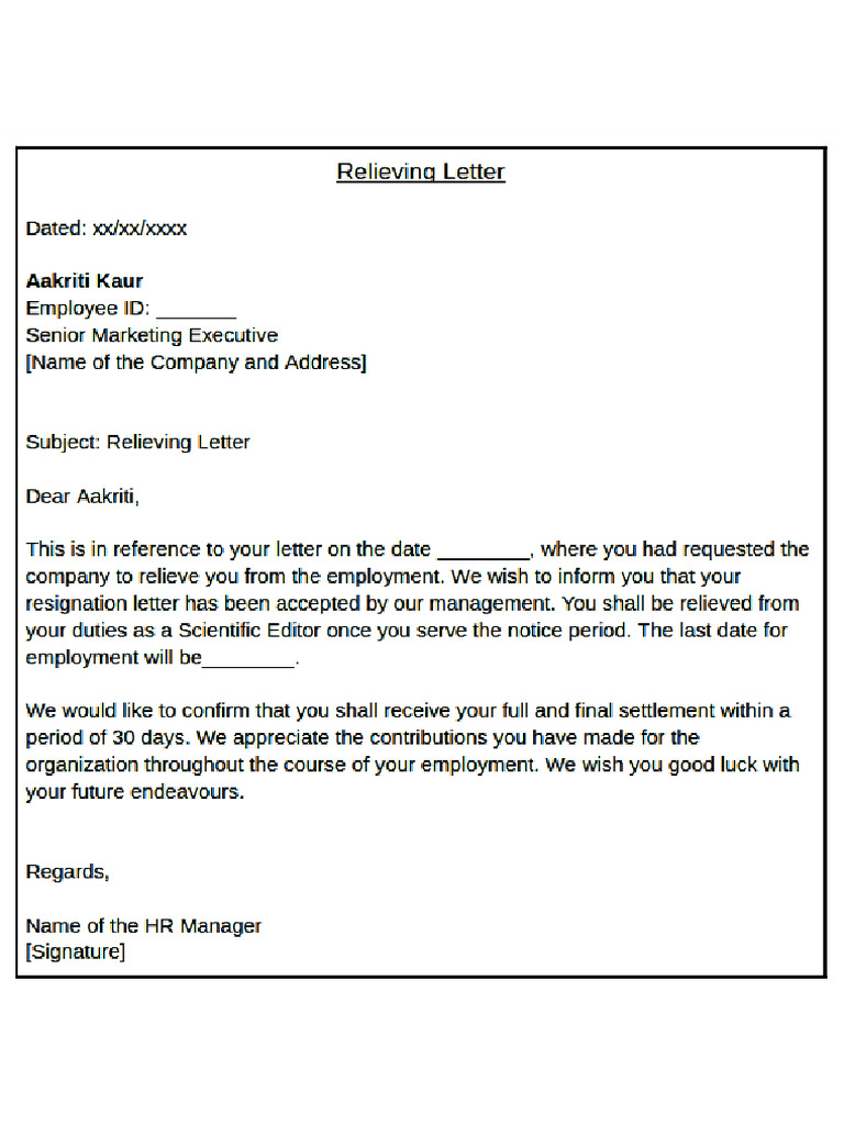 Relieving Letter Format | PDF