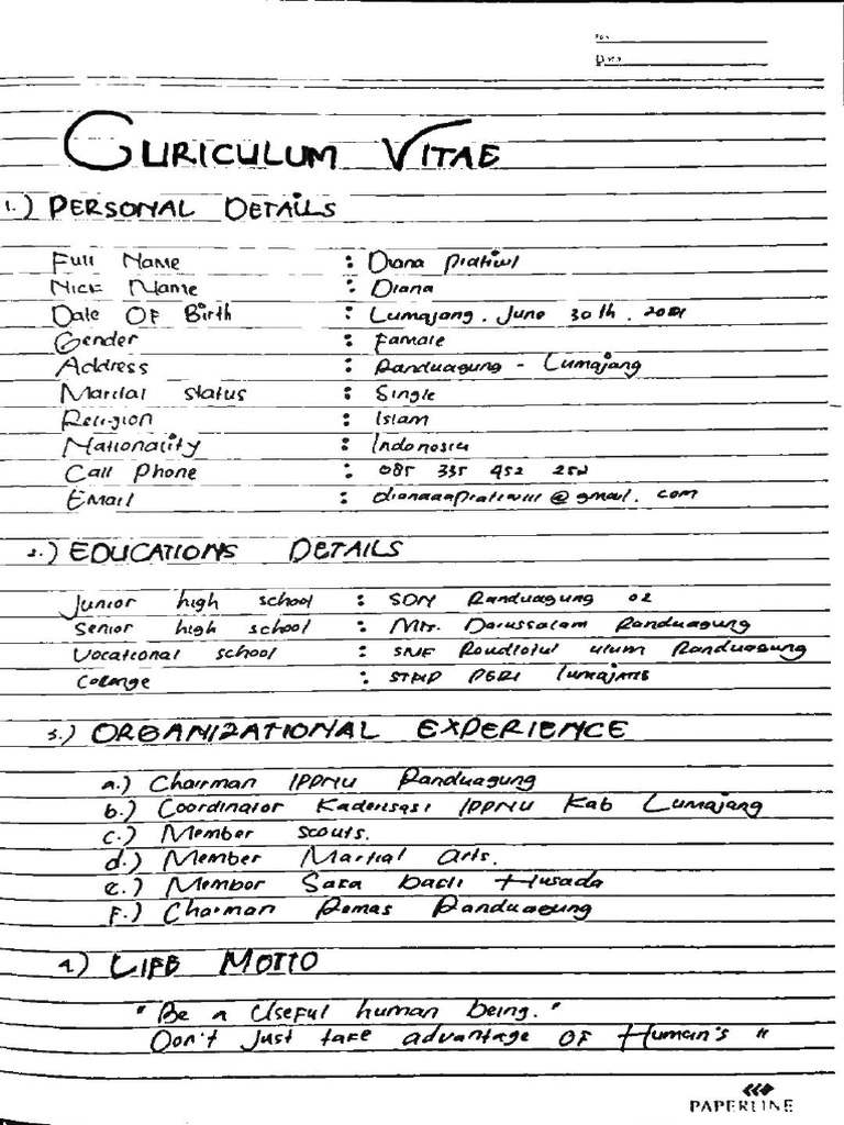 CV Diana Pratiwi (202003811) | PDF