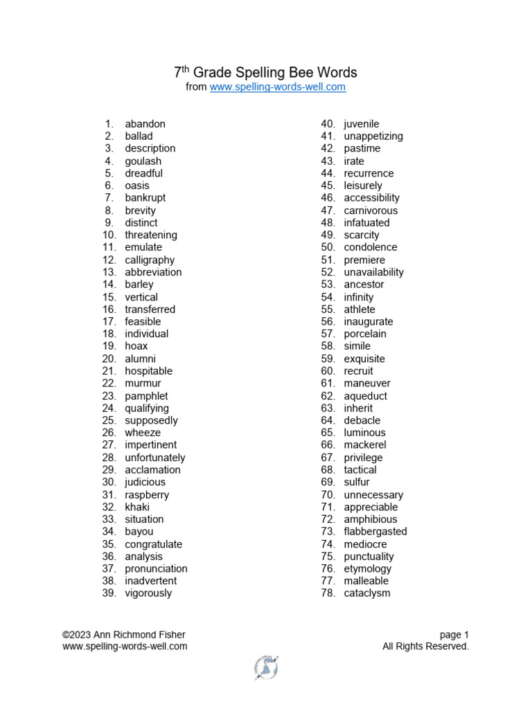 7th Grade Spelling Bee Words 23 | PDF