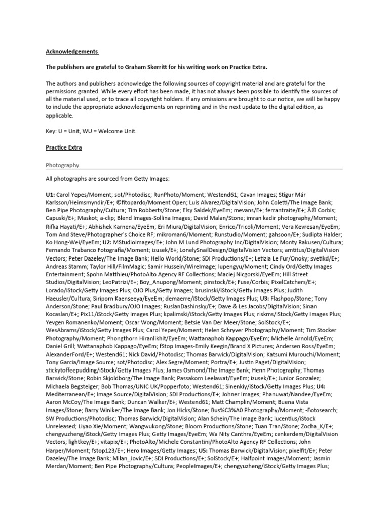 Think 2e BE Resource Bank Level 0 - Acknowledgements | PDF | Getty ...