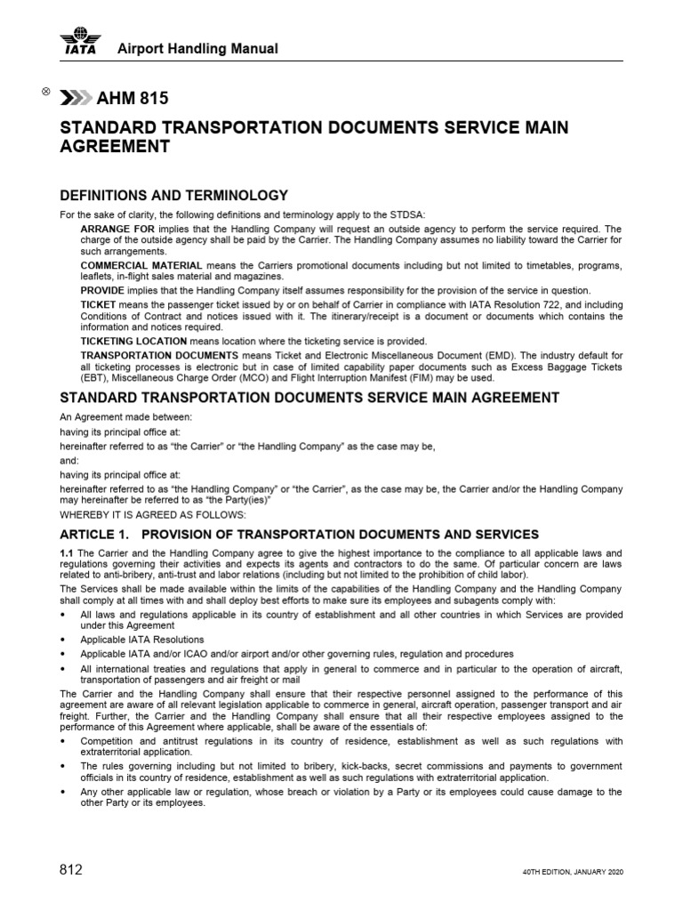 AHM815 STD Transportation Documents Serv Main Agreement | Download Free ...