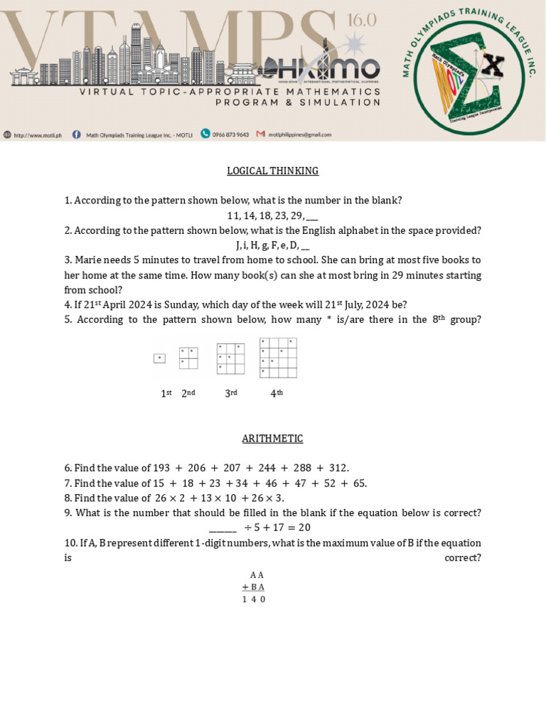 VTAMPS 16.0 P2 Set 1 | PDF | Numbers | Number Theory