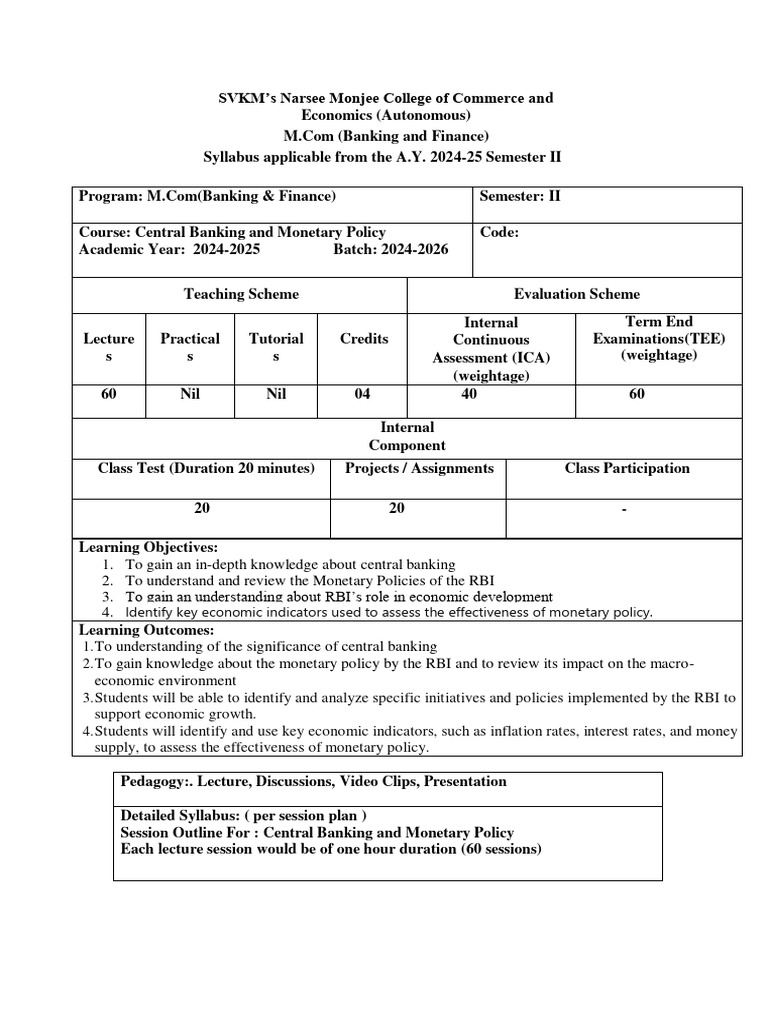 MBF Syllabus Sem II-2024-25 | PDF | Futures Contract | Option (Finance)