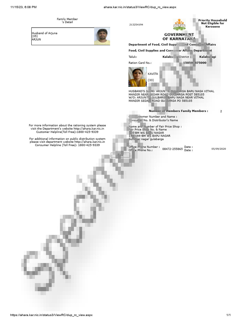 BPL Card Kavitha | PDF | Standard Of Living | Food Security