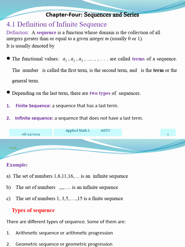 4.1 Definition of Infinite Sequence: Chapter-Four: Sequences and Series | PDF | Power Series ...