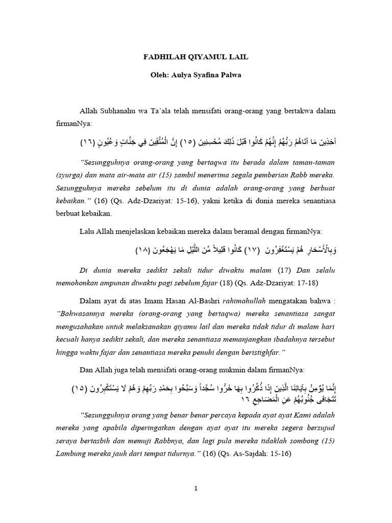 Fadhilah Qiyamul Lail | PDF | Agama & Spiritualitas