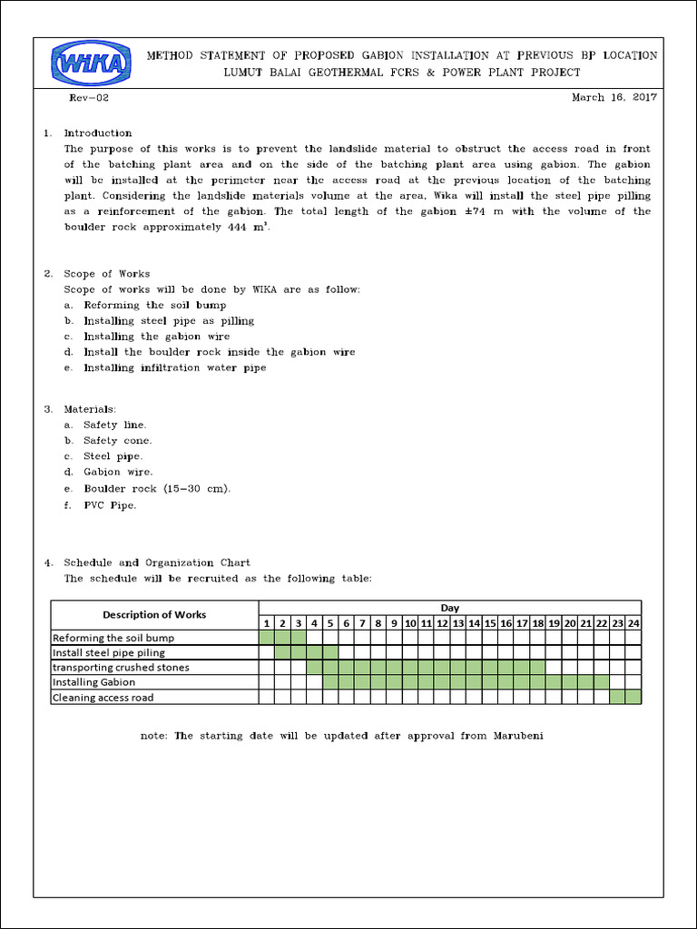 Method Statement - Gabion Install-rev2 | PDF