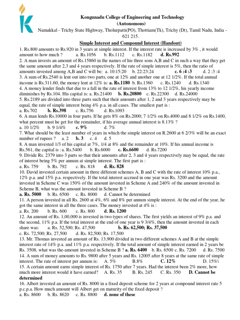 SI and CI | PDF | Interest | Compound Interest