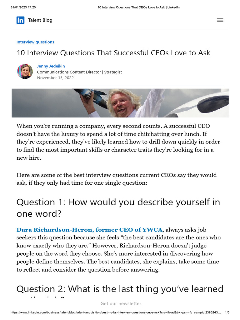 10 Interview Questions That CEOs Love to Ask _ LinkedIn | PDF