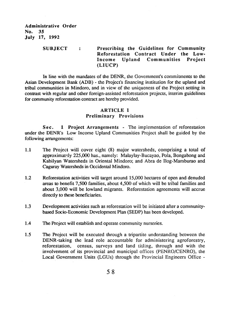 DAO 1992-35 (Community Reforestation Contract Under The LIUCP) | PDF ...