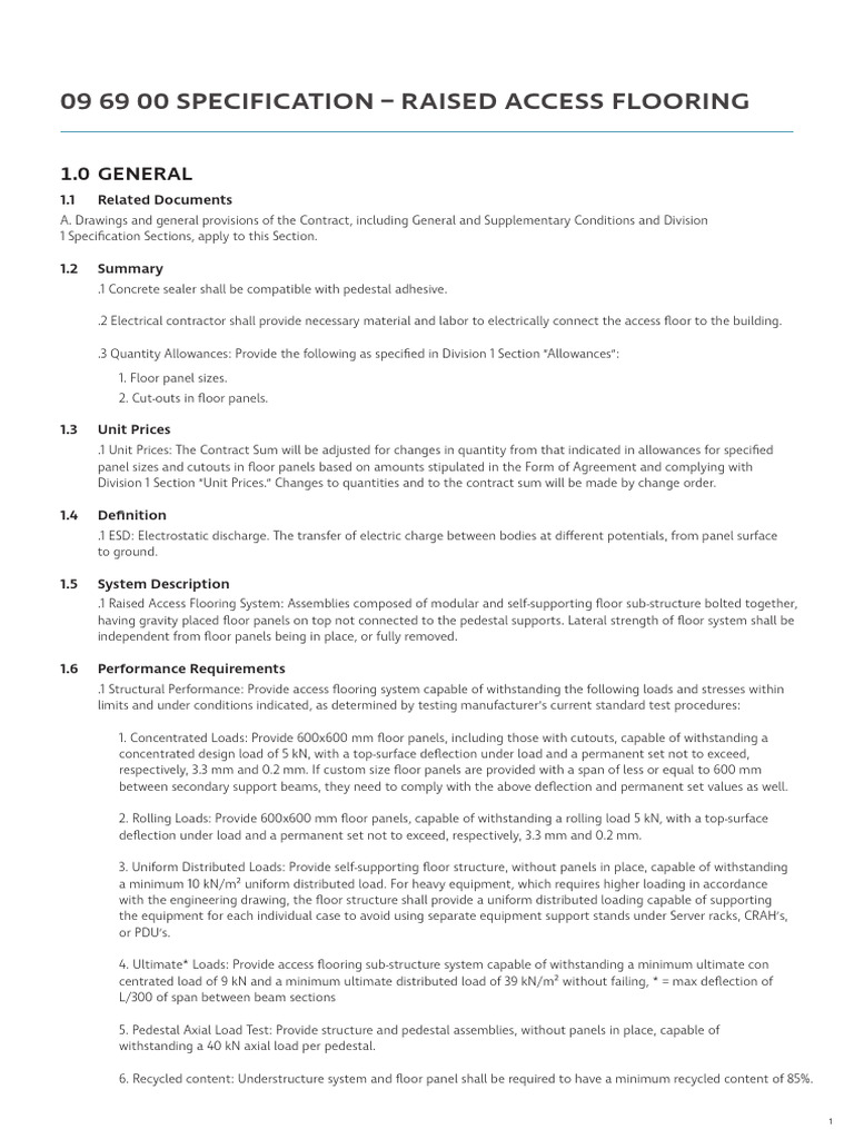 Raised Access Flooring Specifications | PDF | Electrostatic Discharge ...