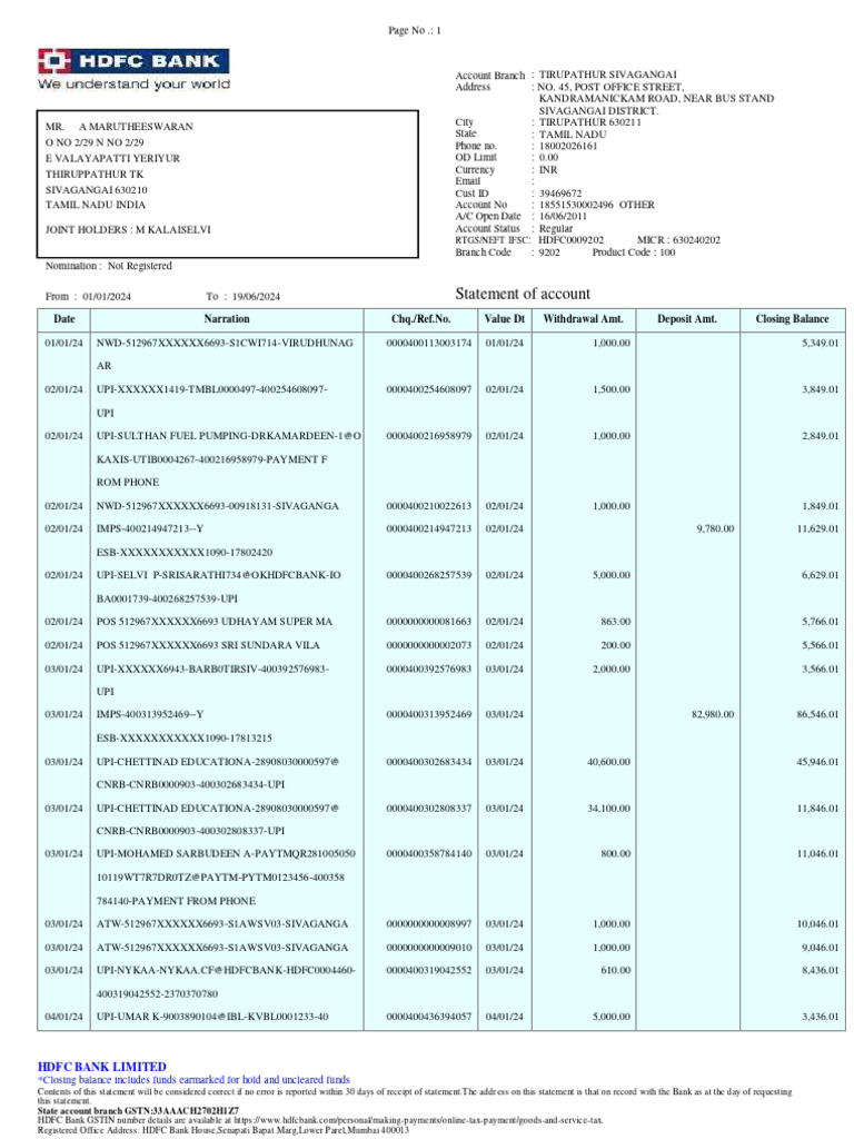 Acct Statement - XX0024 - 19062024 | PDF | Banks | Business